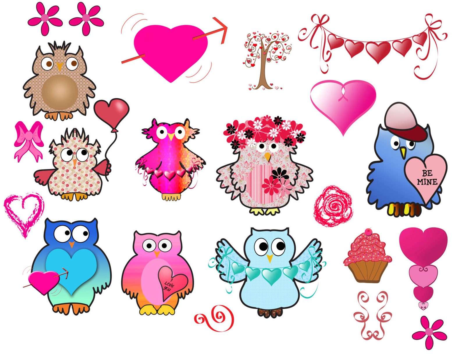 Clip Art Valentine Clip Art Hand Drawn Clip Art Owl Clip | Etsy