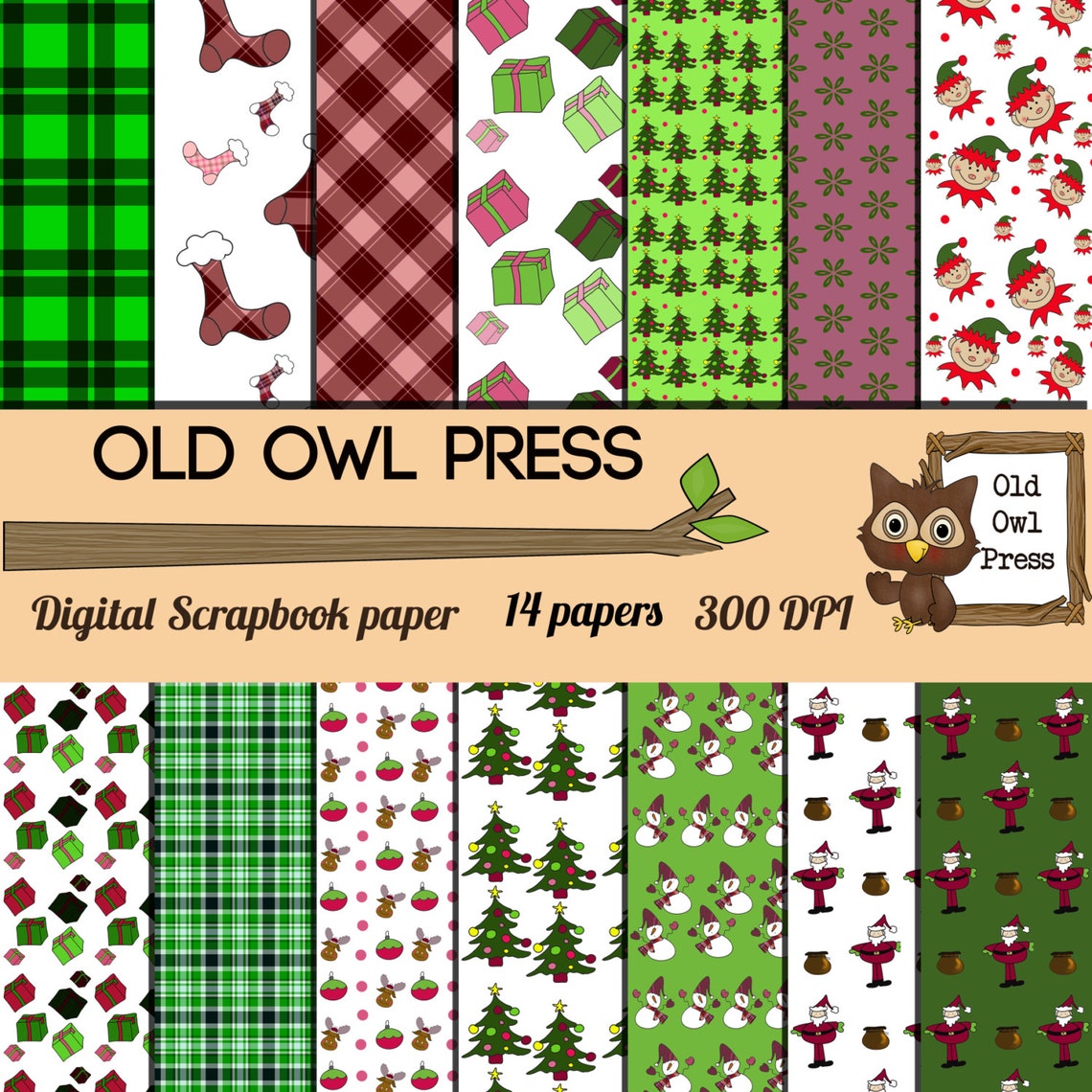 Christmas Paper Paper Pack 12x12 Sheets Hand Drawn - Etsy