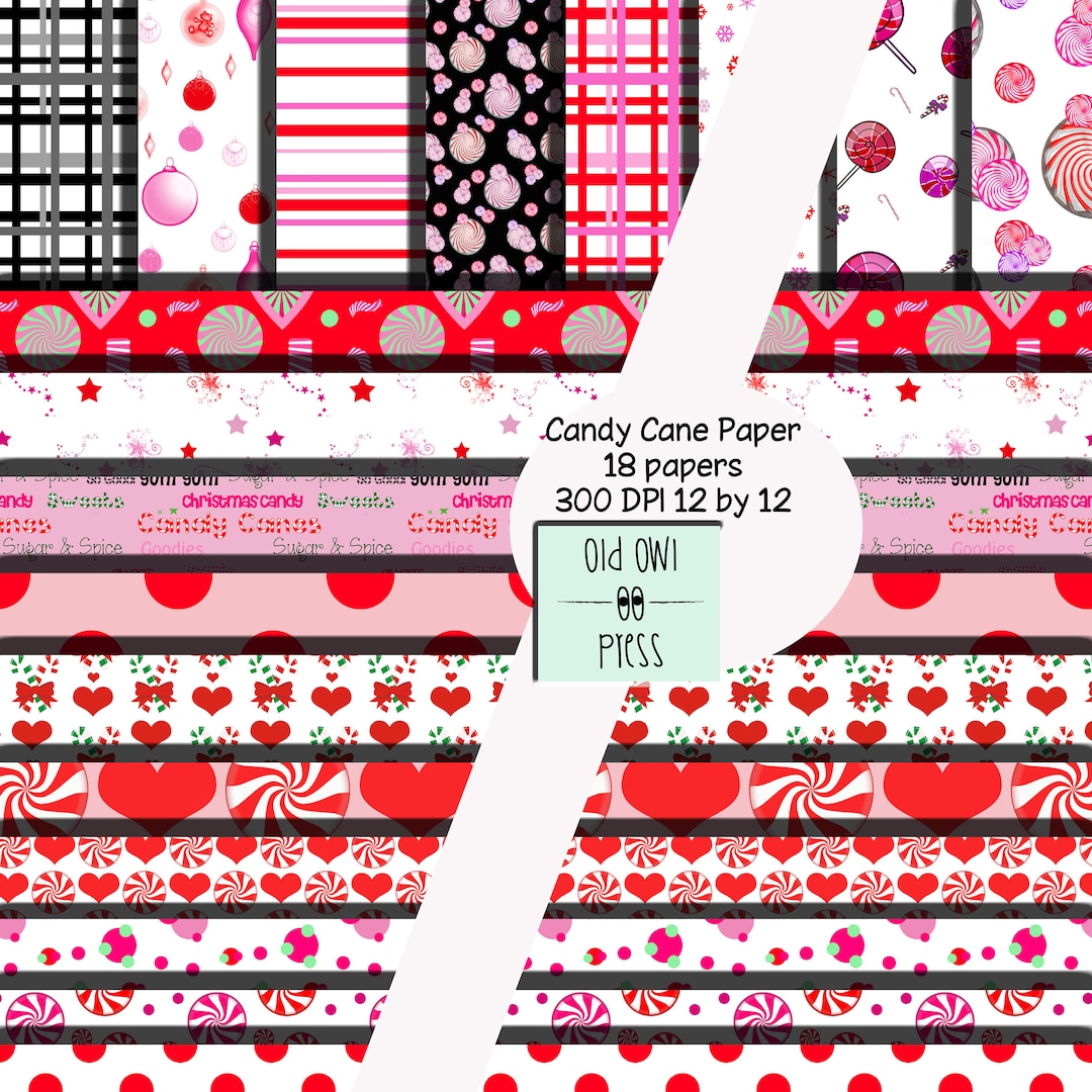 Candy Cane Scrapbook Paper Instant Downloadjunk Journal, Transfer Paper ...