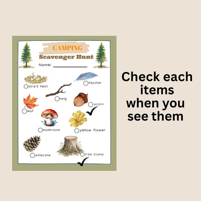 Nature Scavenger Hunt Printable, Kids Outdoor Camping Game (instant ...