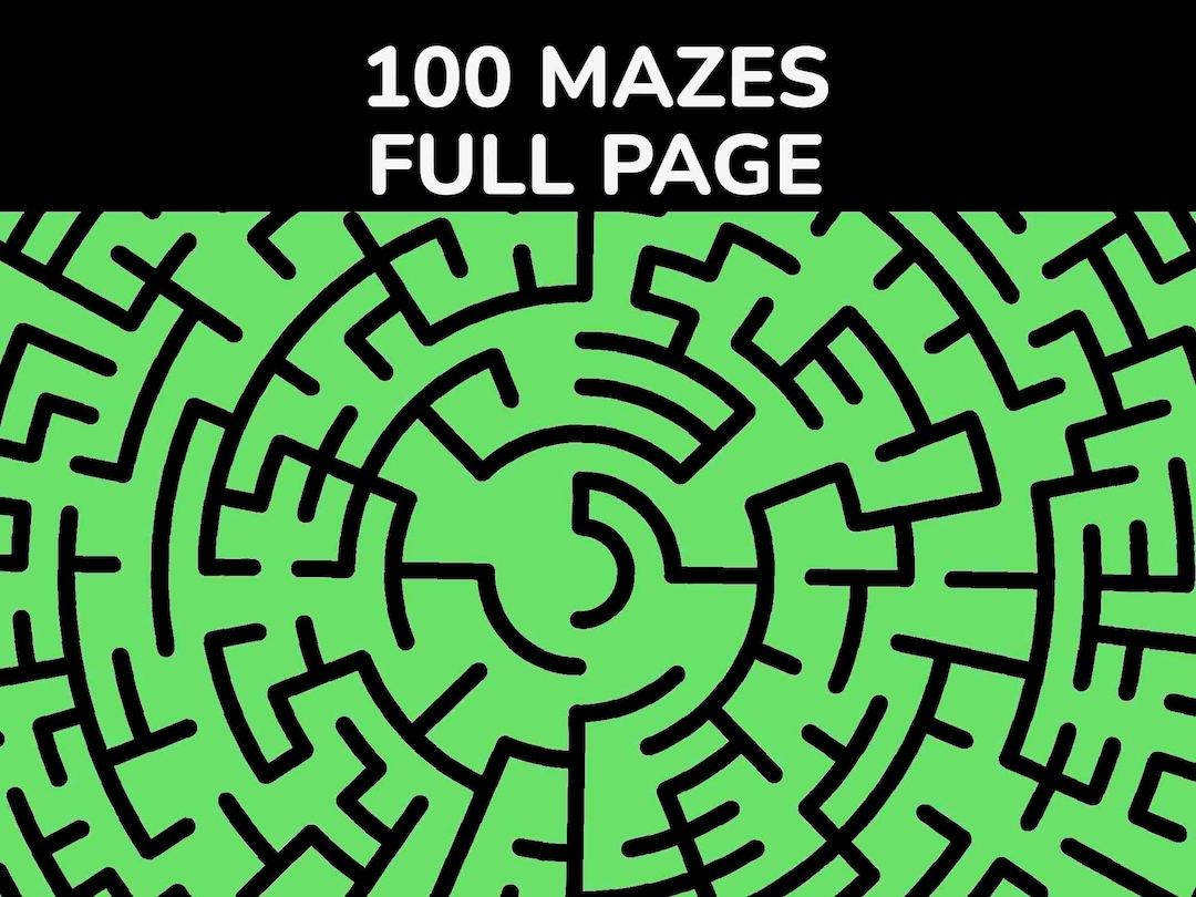 100 Maze Puzzles Printable, Full Page Mazes, Large Print Circle Mazes ...