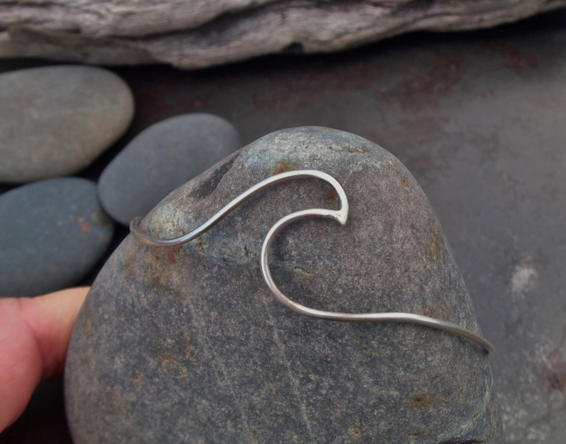 Wave Bracelet, Sterling Silver Hand Formed Wave Bangle Bracelet - Etsy UK