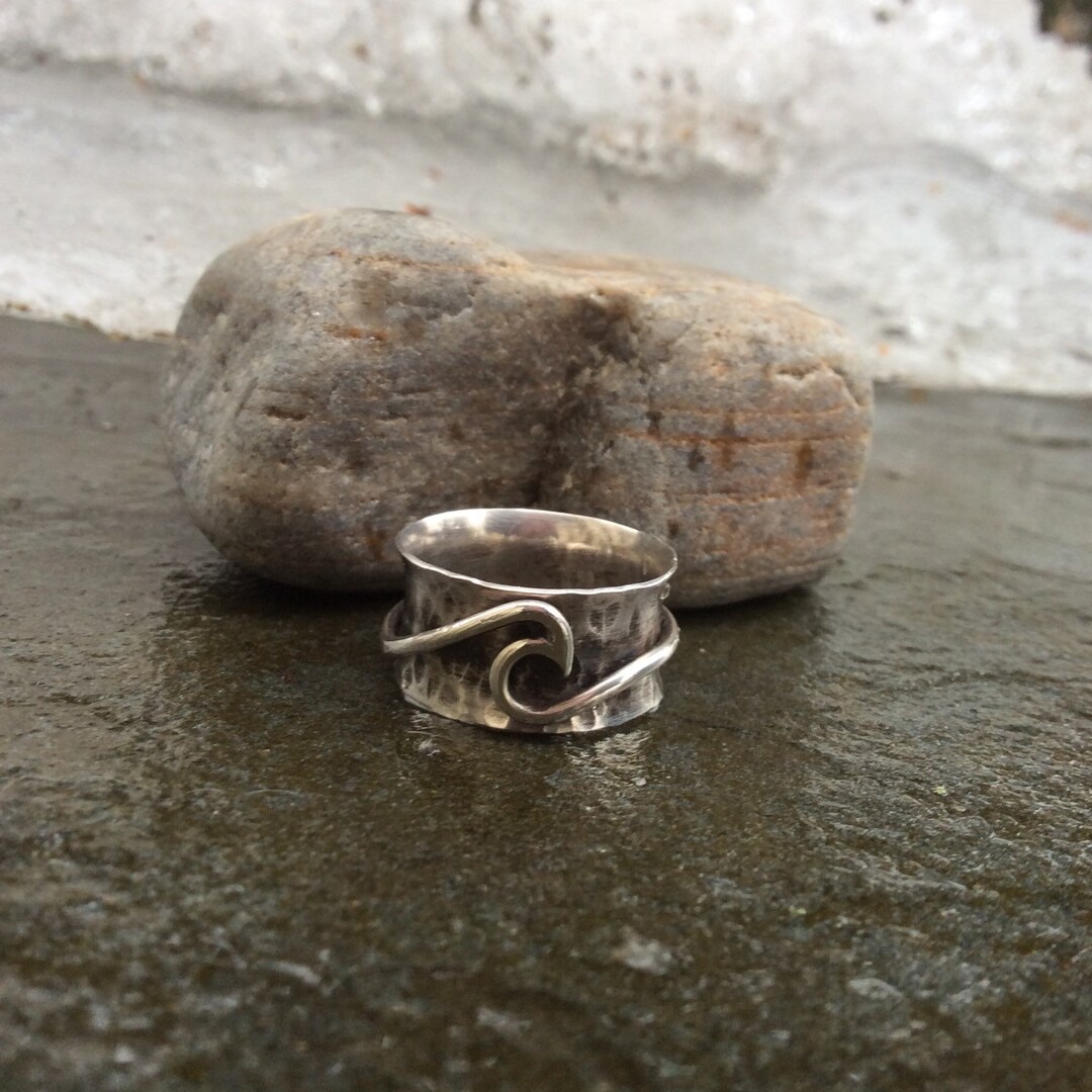 Sterling Silver "ocean Wave" Spinner Ring - Etsy