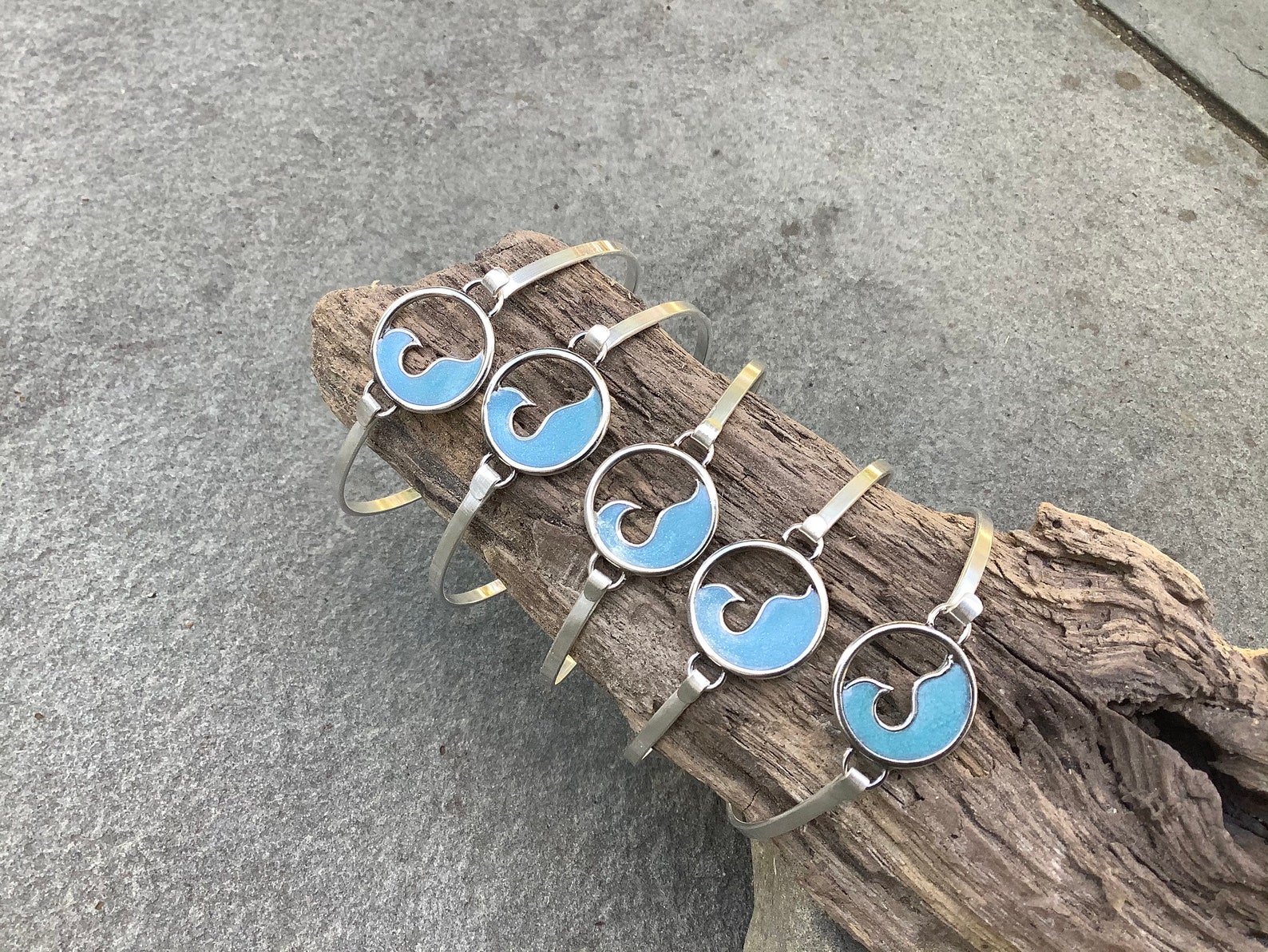 Sterling Silver and Resin Ocean Wave Bracelet Wave Bracelet | Etsy