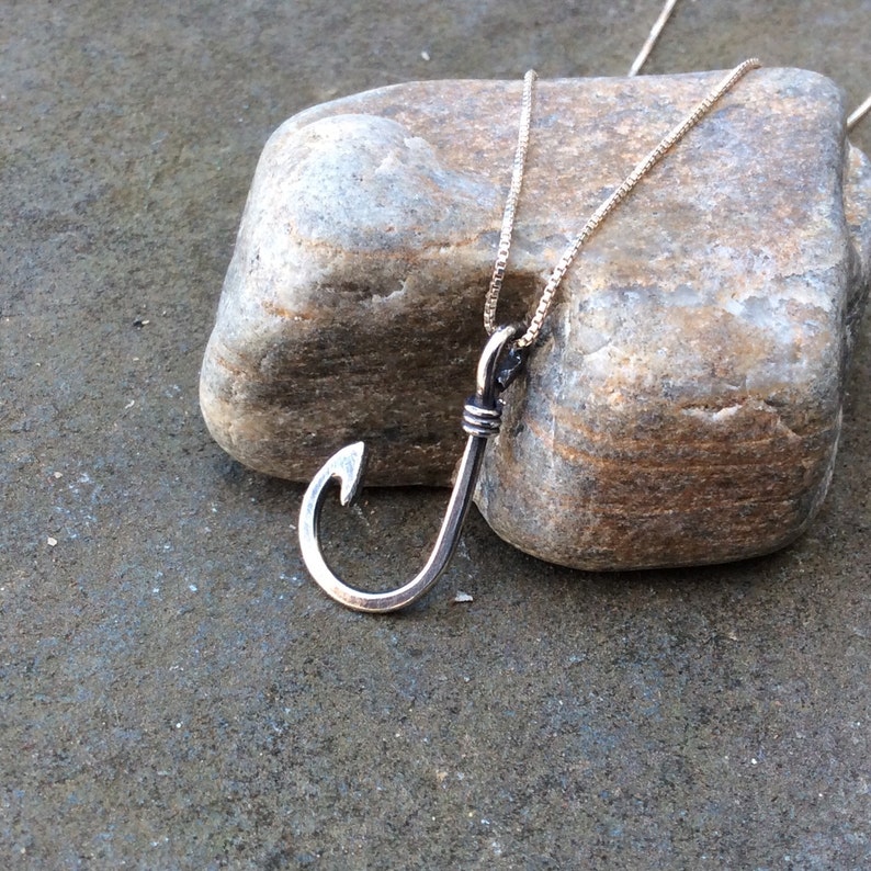 Sterling Silver Jewelry Sterling Silver Fish Hook Necklace - Etsy