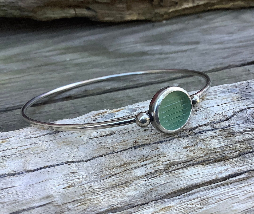 Sea Glass Jewelry, Sea Glass Bangle Bracelet, Sea Foam Green Japanese ...