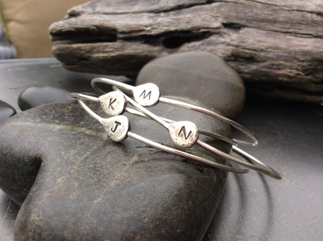 Sterling Silver Initial Bracelet, Personalized Hand Stamped Inital ...