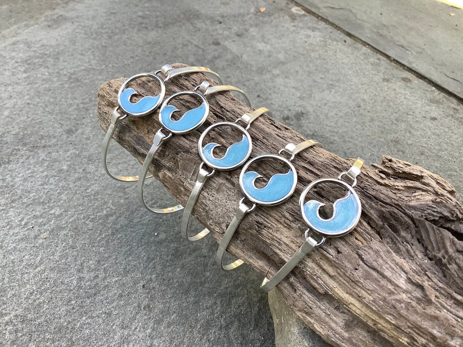 Sterling Silver and Resin Ocean Wave Bracelet Wave Bracelet - Etsy