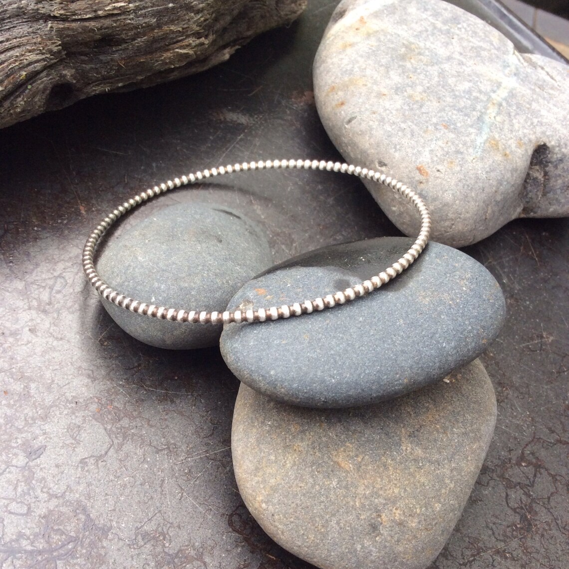 Sterling Silver Bangle, Beaded Wire Bangle, Stacking Bracelet - Etsy