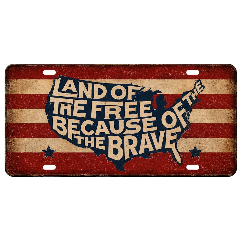 Vintage American Flag License Plate – Land of the Free Patriotic Decor ...