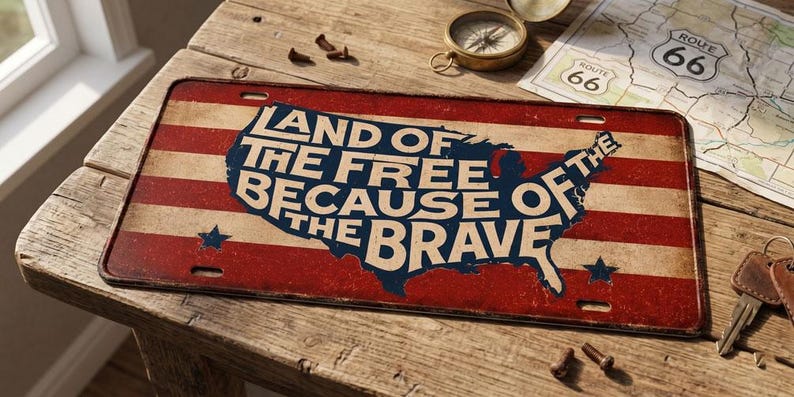 Vintage American Flag License Plate – Land of the Free Patriotic Decor ...