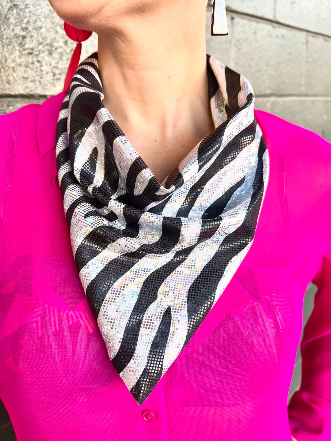 Holographic Zebra Sparkle Glamdana With Neon Rainbow Tassels - Etsy