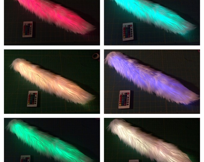 RGB LED Light up Fox / Wolf Tail With 24 Key Remote 15 Colors, Flash ...
