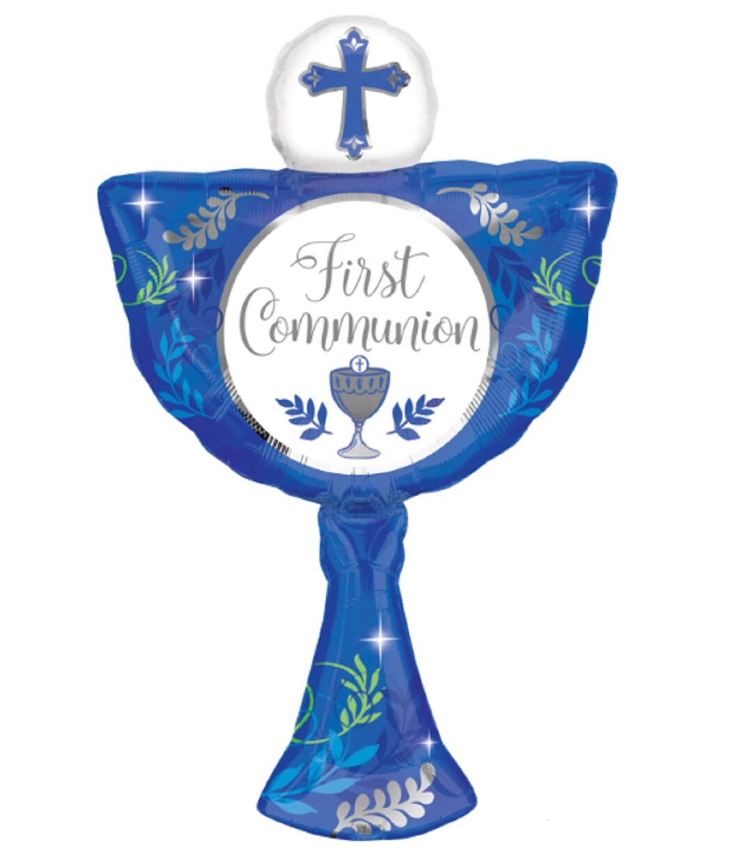 31" JUMBO First Communion BALLOON - Chalice - Blue Cup With Cross ...