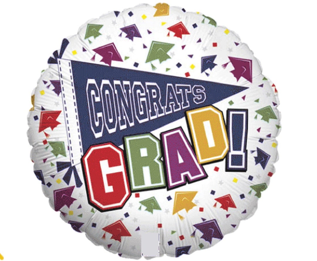 18" GRADUATION Balloon - CONGRATS GRAD - Round - Blue Pennant With ...