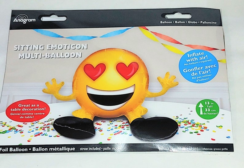 Yellow Emoticon - 19" SITTING Multi-balloon - Inflatable - Heart Eyes ...