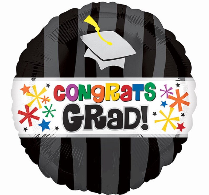 32" Jumbo GRADUATION Balloon -- CONGRATS GRAD! - Balck and Silver With ...