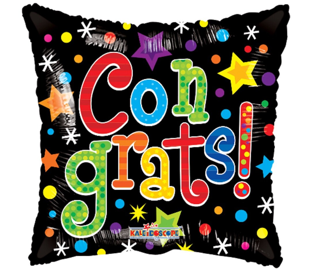 18" CONGRATS! Balloon - Square - Black Background - Colorful Gellibean ...