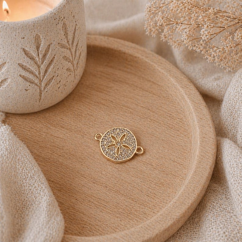 Dainty Flower Connector | Gold Plated Round Link | Dainty Permanent ...
