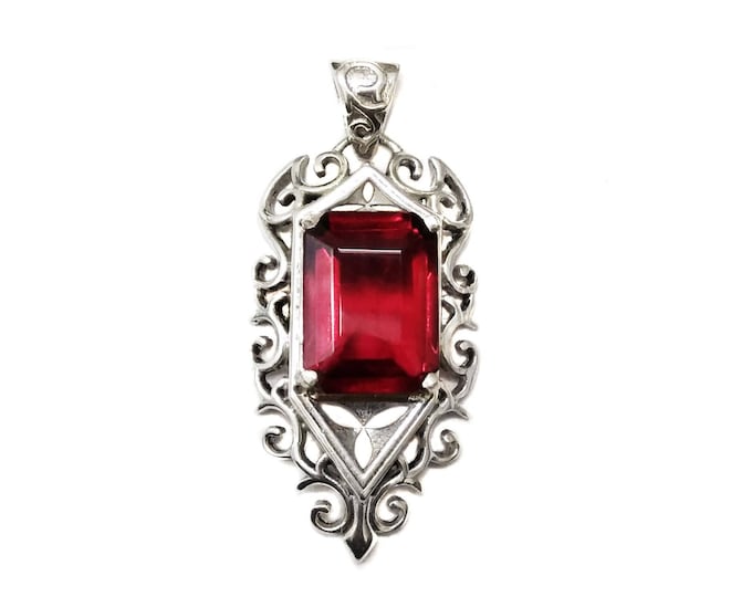 925 Sterling Silver Pendant Setted Faceted Hydro Ruby Stone TV Show ...