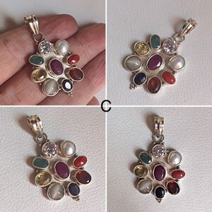 Navratana Gemstones Pandent 925 Sterling Silver Jewelry Studded ...