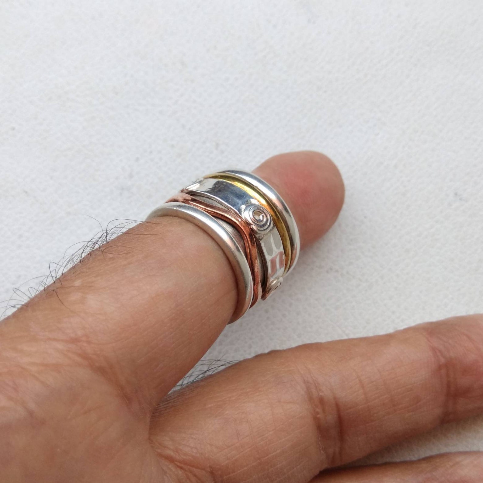 925 Sterling Silver Hammered Thumb Ring Free Moving Brass - Etsy