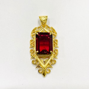 925 Sterling Silver Pendant Setted Faceted Hydro Ruby Stone TV Show ...