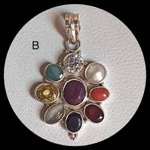 Navratana Gemstones Pandent 925 Sterling Silver Jewelry Studded ...