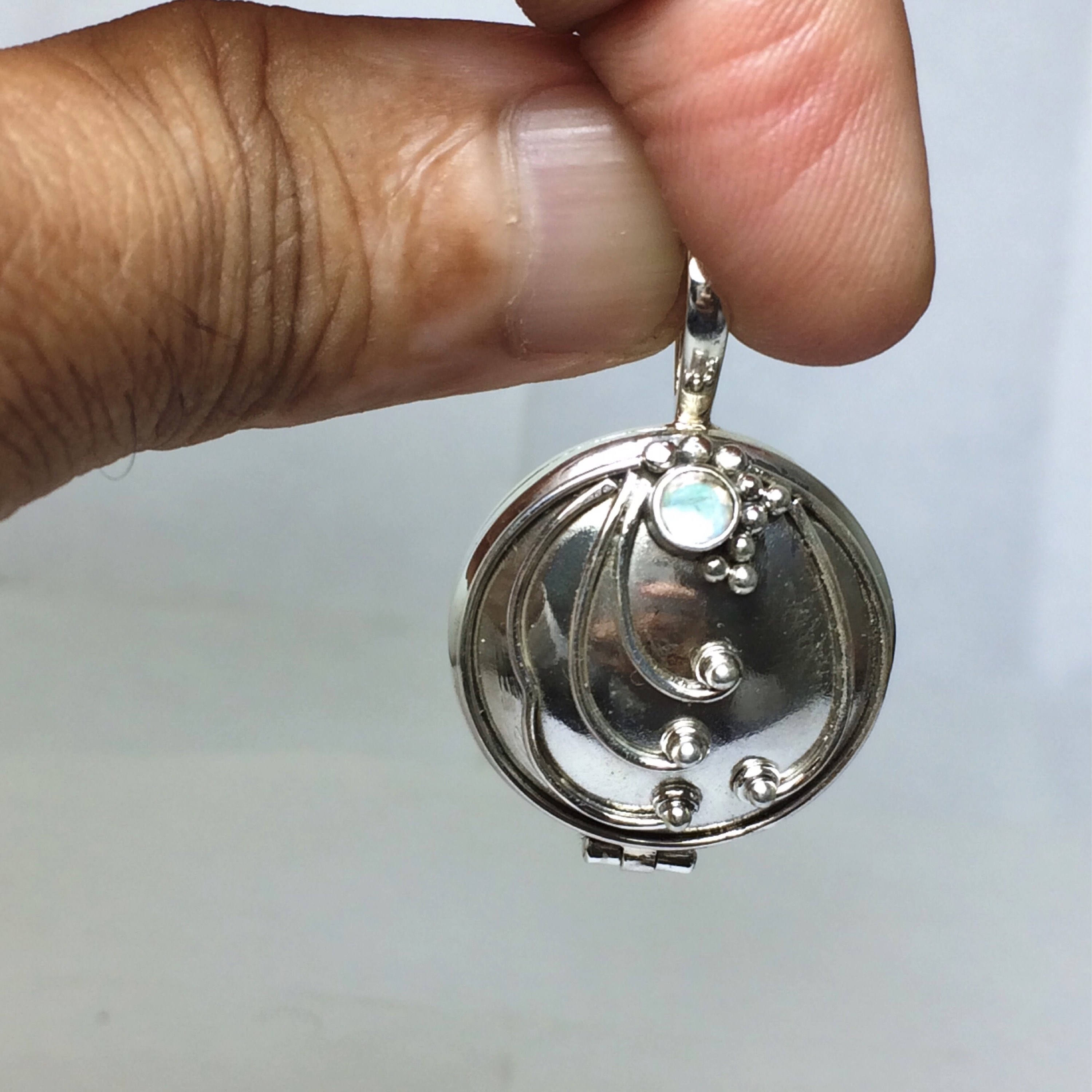 925 Sterling Silver Box Pendant Studded Faceted Rainbow Moonstone Gemstone VAMPIRE DIARIES Inspired Elena Vervain Locket Verbena Herb Aroma Etsy
