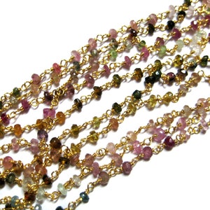 Gold Plated Gemstone Beaded Chain , Multi Colour Gemstone Faceted Roundelle Beads Cluster Bulk ...