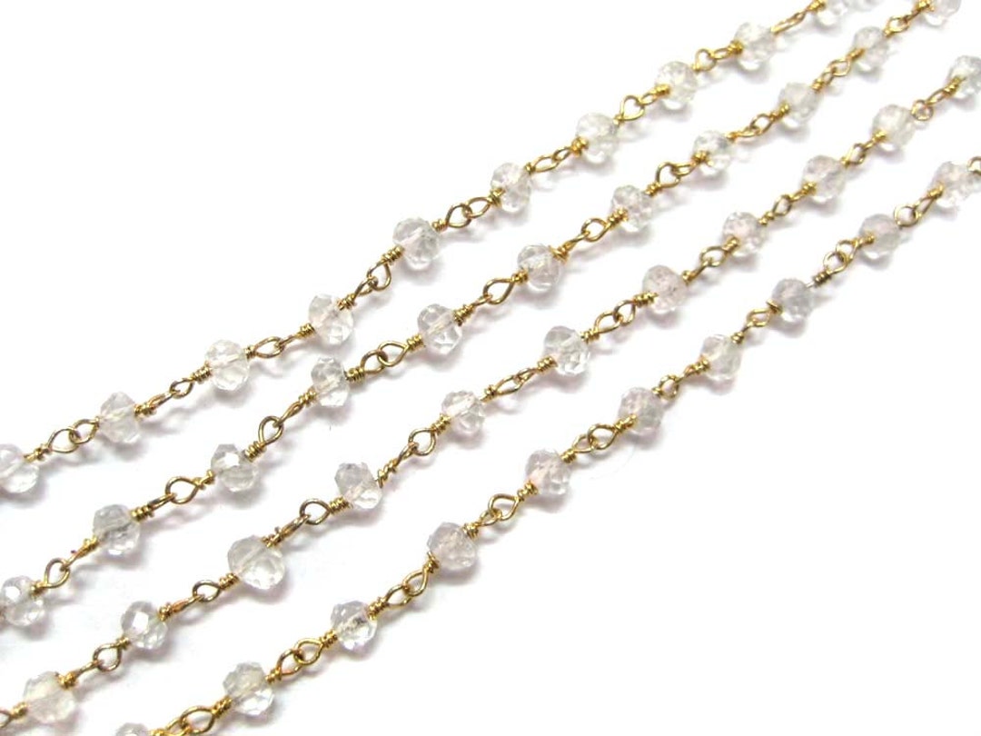 Gold Plated Faceted Crystal Gemstone Handmade Beaded Chain Rosary ...