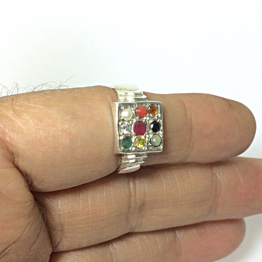 925 Sterling Silver Navratan Ring Studded Precious Nine Planet ...