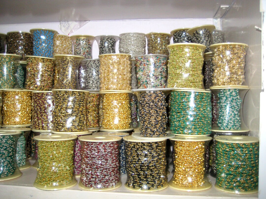 Gold Plated Gemstone Beaded Chain , Multi Colour Gemstone Faceted ...