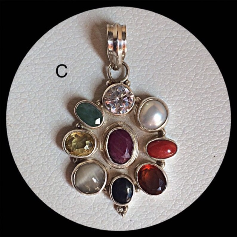 Navratana Gemstones Pandent 925 Sterling Silver Jewelry - Etsy