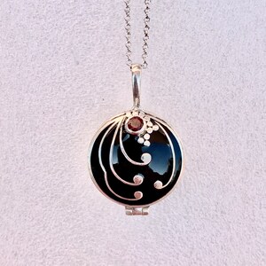 Black Enamel 925 Sterling Silver Locket Faceted 4mm Round Garnet Gem ...