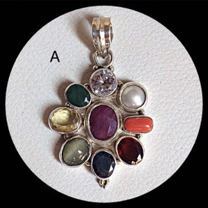 Navratana Gemstones Pandent 925 Sterling Silver Jewelry Studded ...