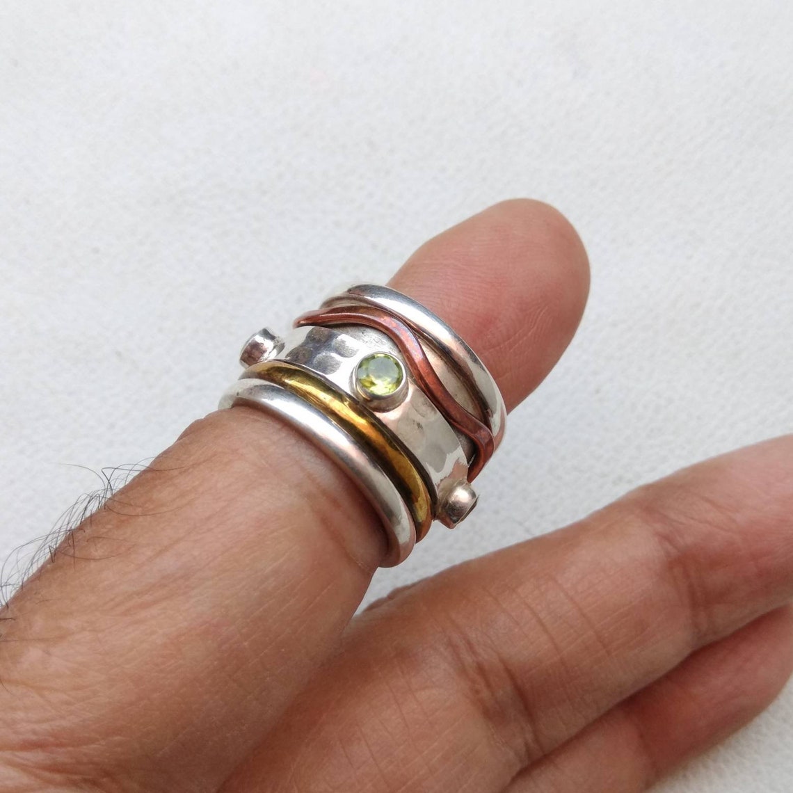 925 Sterling Silver Hammered Thumb Ring Free Moving Brass - Etsy