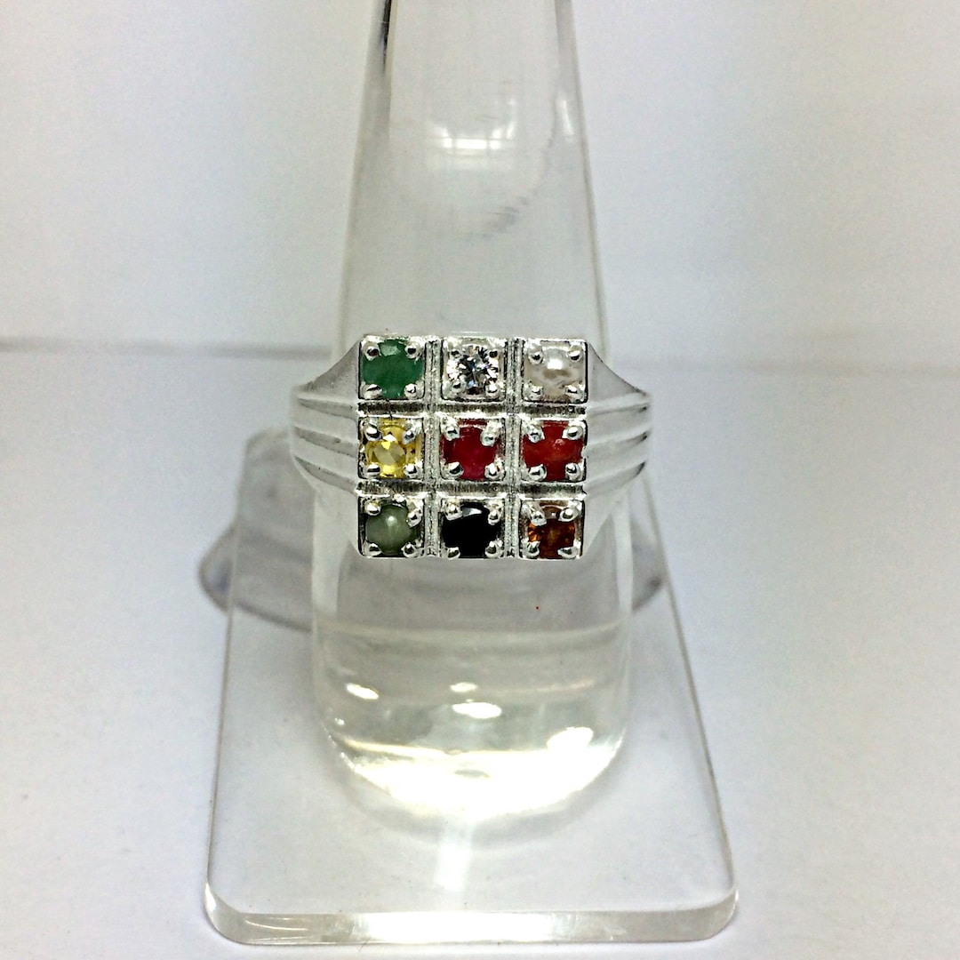 925 Sterling Silver Navratan Ring Studded Precious Nine Planet ...