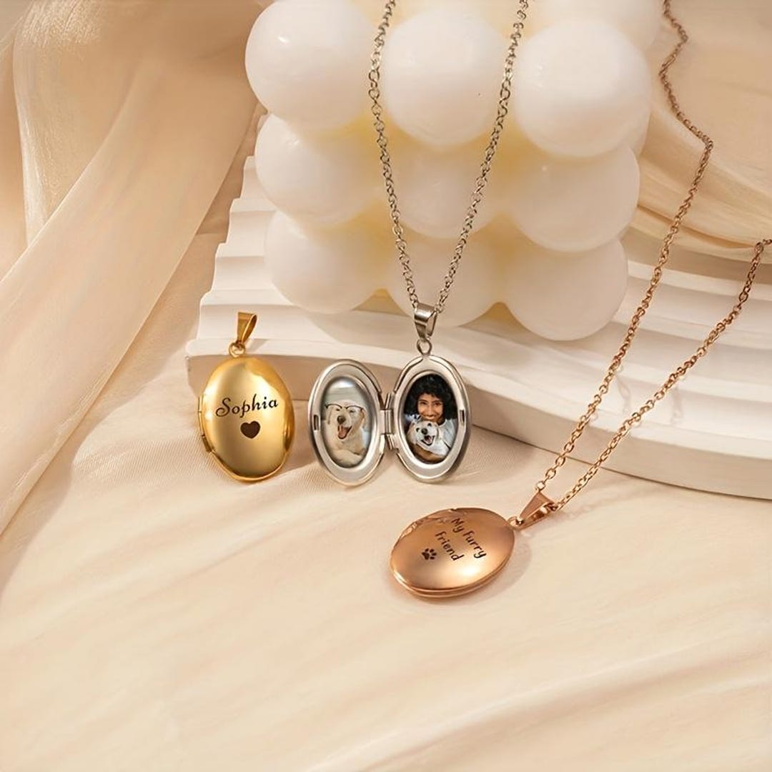 Personalized Memorial Locket Necklace, Custom Photo Locket, Engraved ...