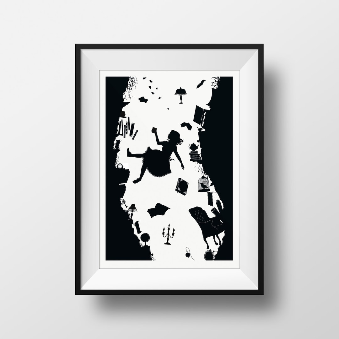Alice in Wonderland- Tumble Down the Rabbit Hole Silhouette Black and ...