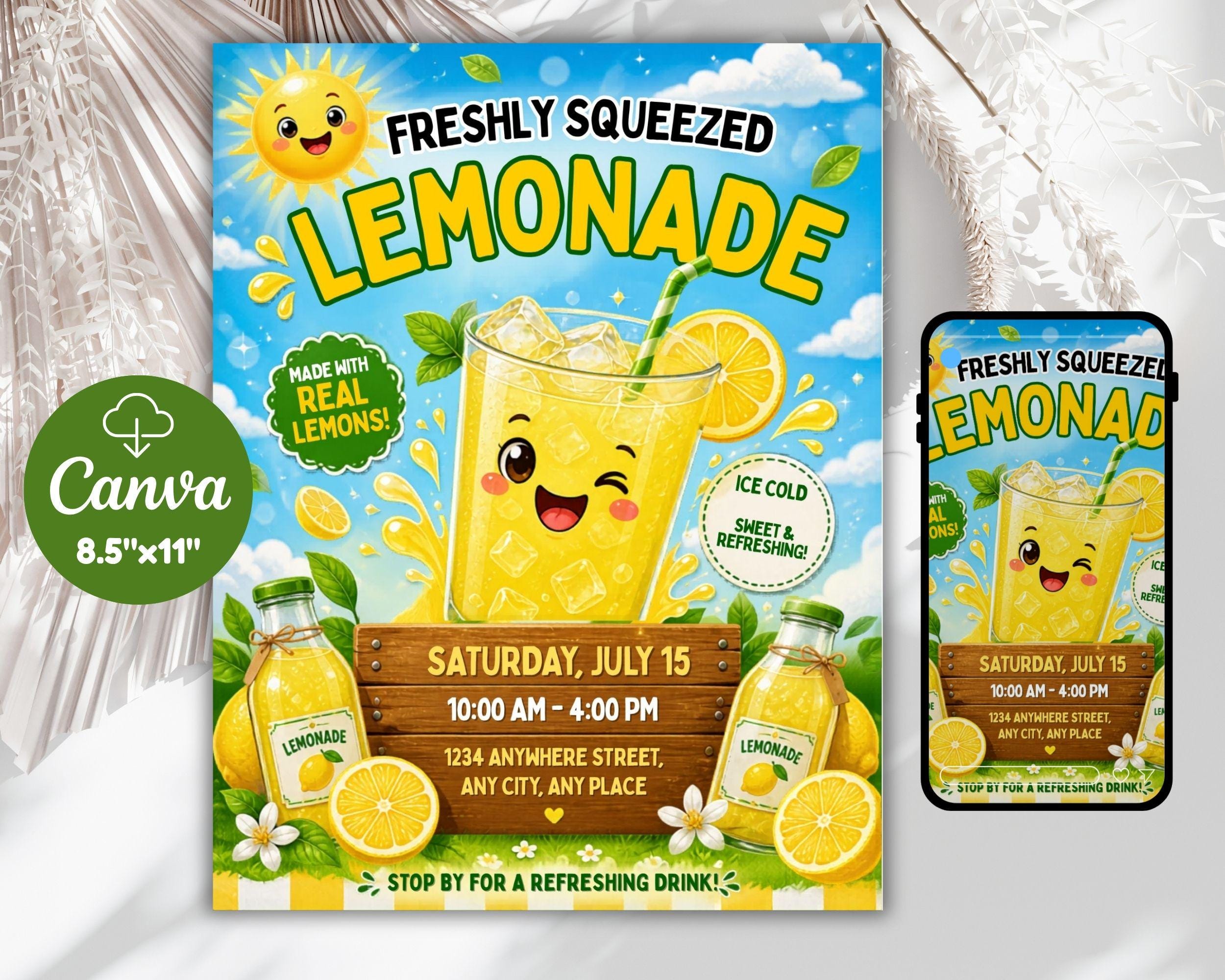 Editable Lemonade Stand Flyer Template, Printable Sign (canva) - Etsy