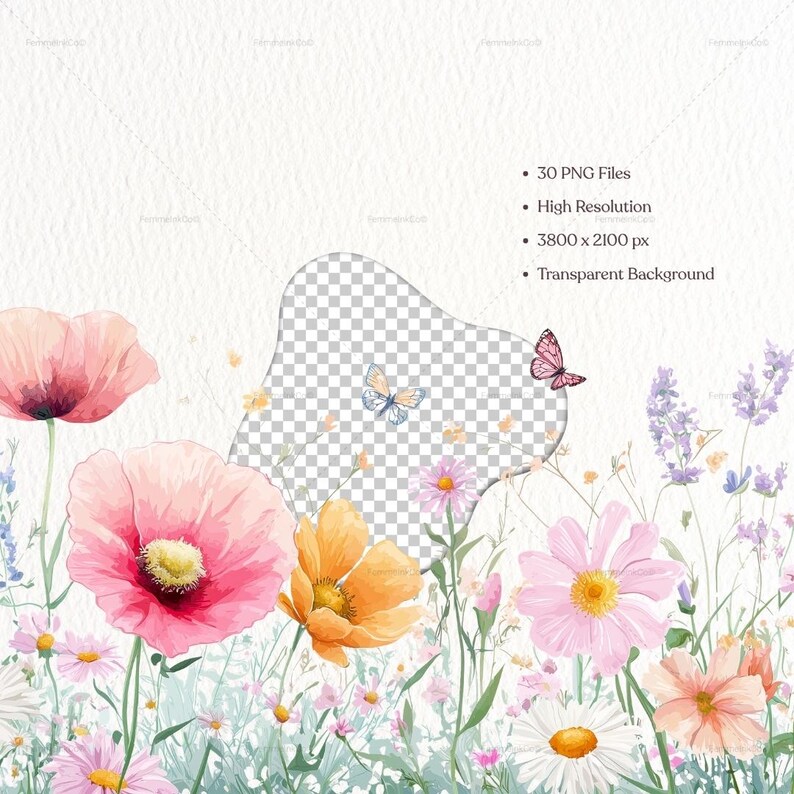 Watercolor Wildflower Border Clipart | Meadow Floral PNG (commercial ...