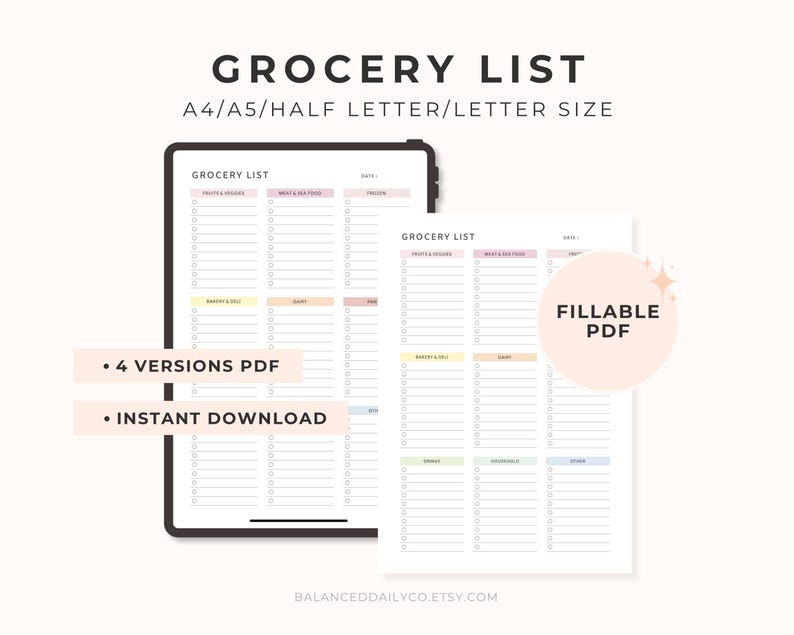 Fillable Grocery List Printable Editable Shopping List PDF Weekly ...