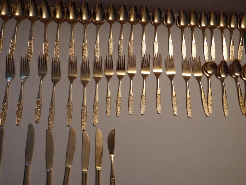 Gold Plated Stainless Steel Japan 49pc flatware | Etsy Gold Plated Stainless Steel Japan 49pc flatware | Etsy