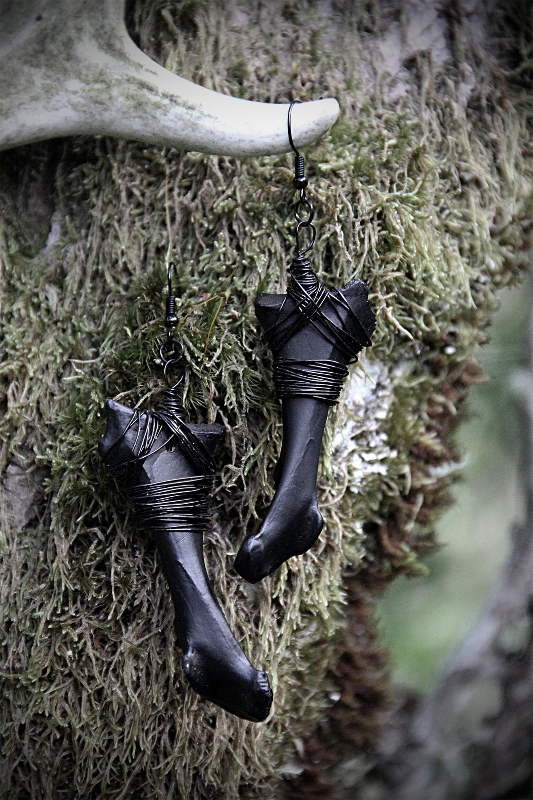 Black Bone Earrings, Goth, Shaman Punk, Forest Punk, Witch - Etsy
