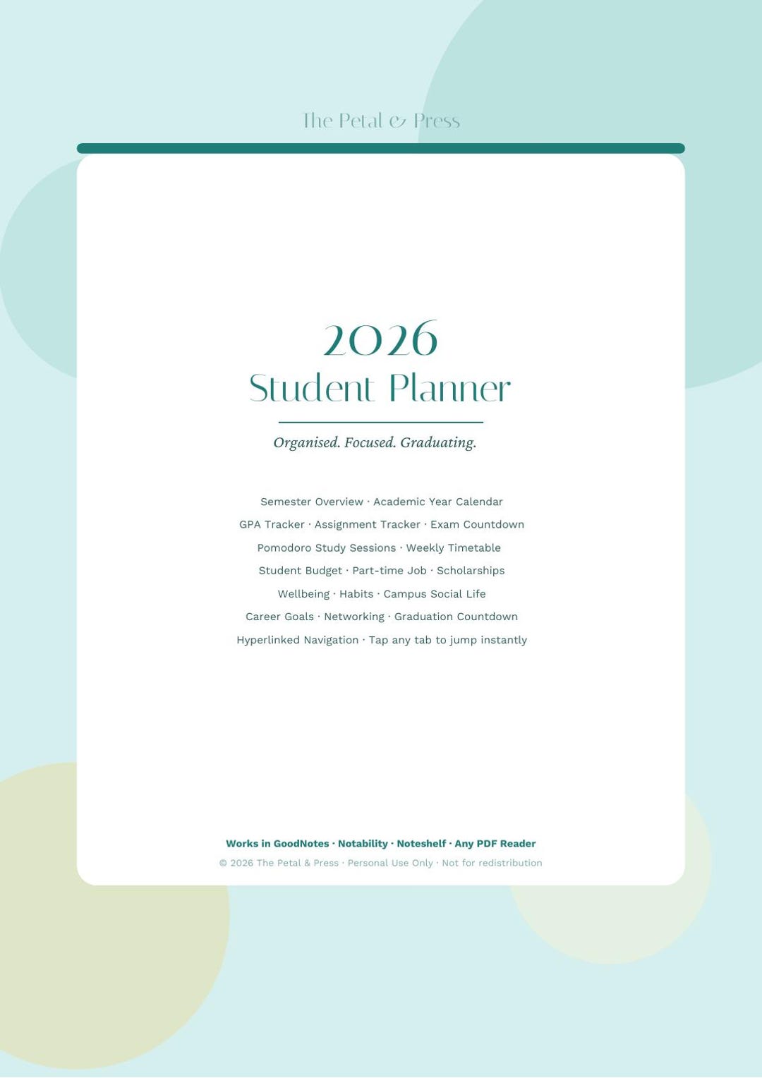 2026 Student Planner PDF | GPA Tracker, Exam Countdown, Pomodoro ...