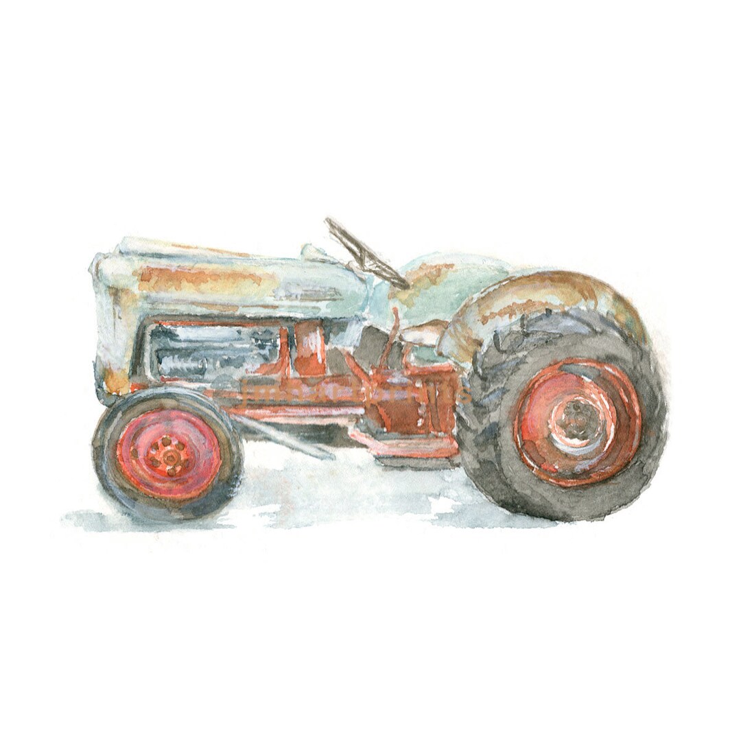 Watercolor Tractor, Old Tractor Print, Ford Tractor Print, Retro ...