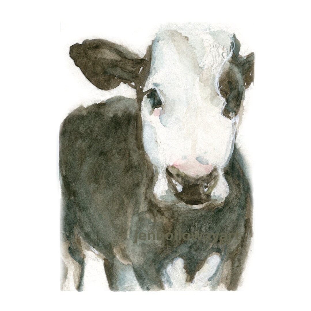 Watercolor Calf, Black White Calf Print, Calf Print, Black and White ...