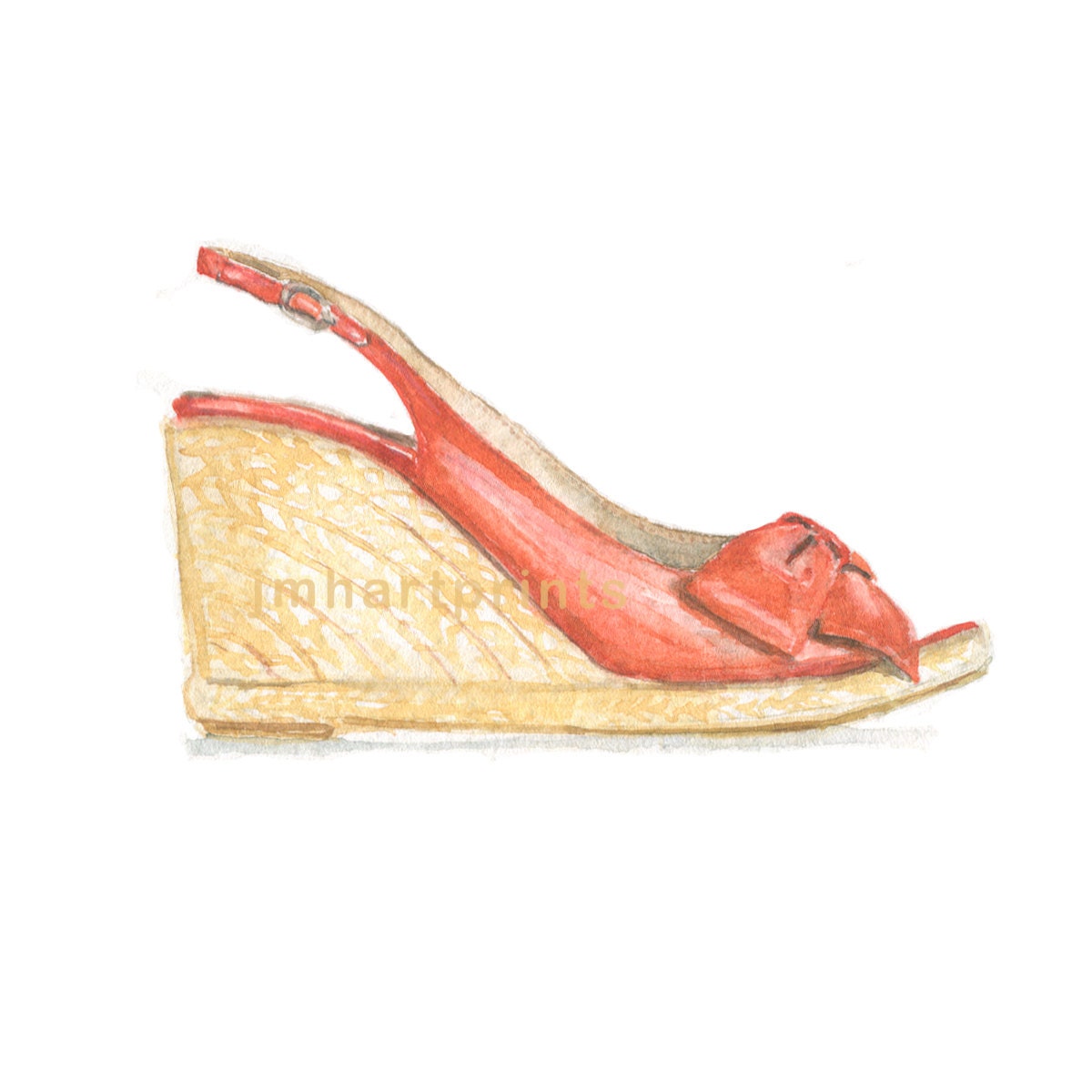Watercolor Wedge Wedge Print Shoe Print Shoe Art | Etsy
