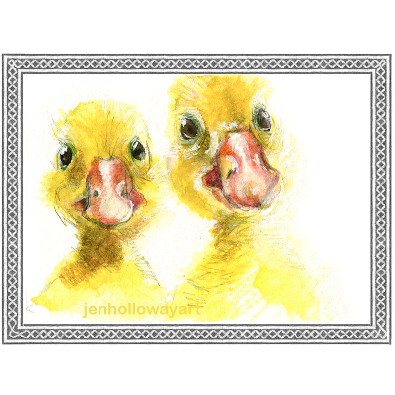 Watercolor Mixed Media Ducklings Ducklings Art Yellow - Etsy